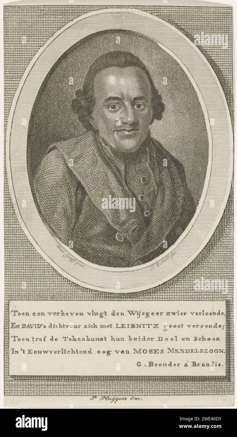 Portret van Moses Mendelssohn, Jan Kobell (I), after Anton Graff, 1766 ...