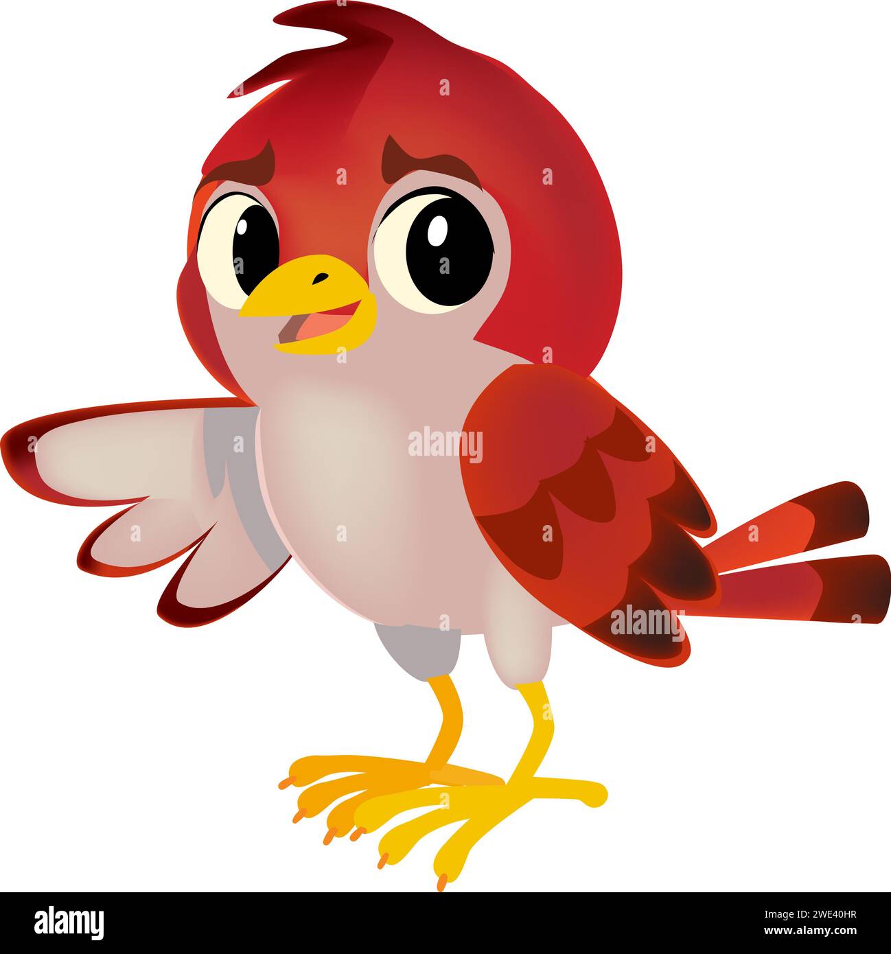 little red bird points its wing at the object Stock Photo - Alamy
