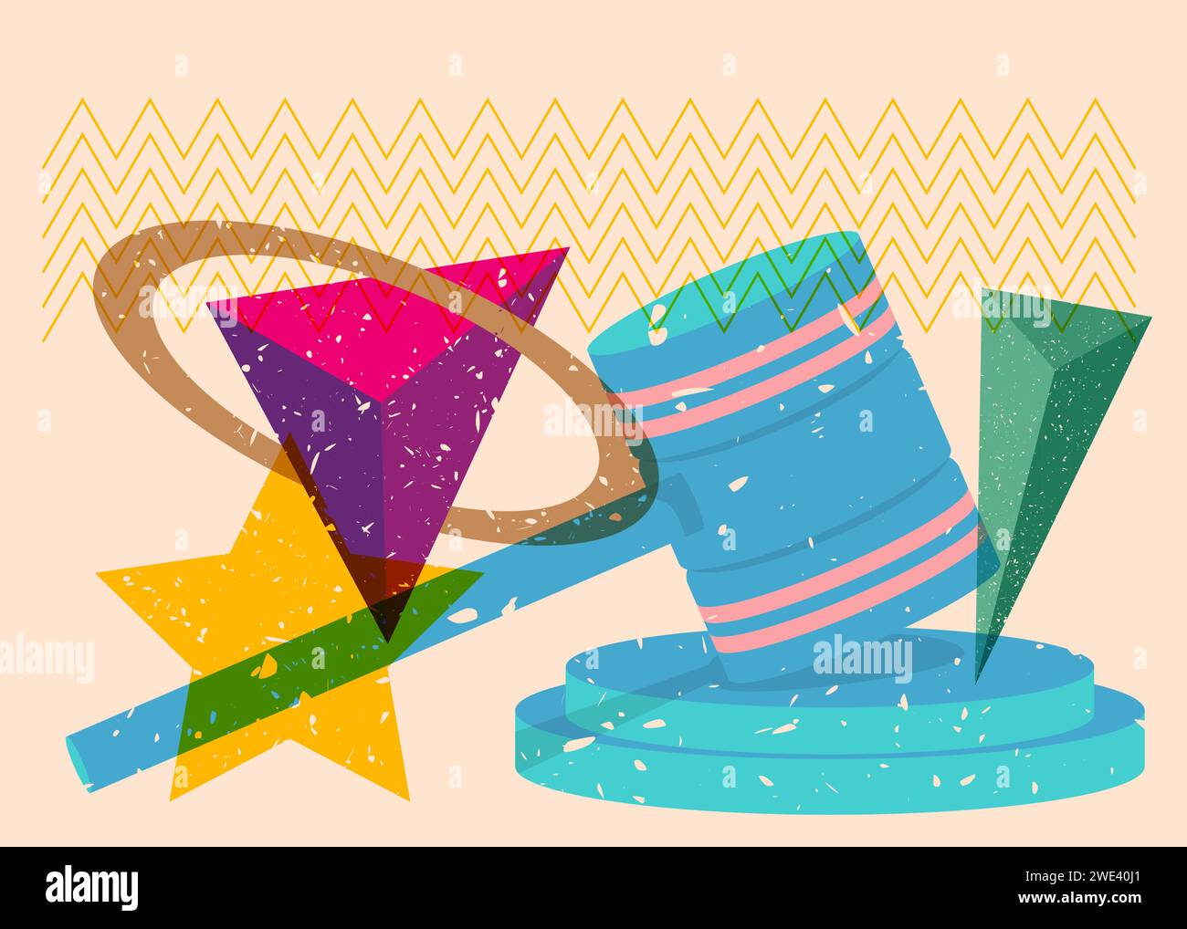 Risograph Gavel with geometric shapes. Objects in trendy riso graph ...