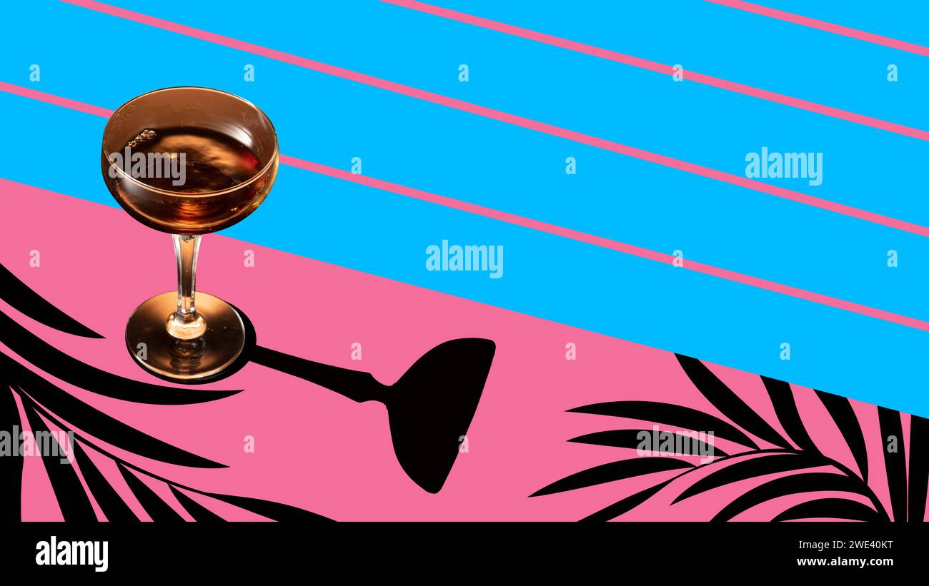 Contemporary art collage. Dreamscapes in Pink and Teal. Alcohol ...