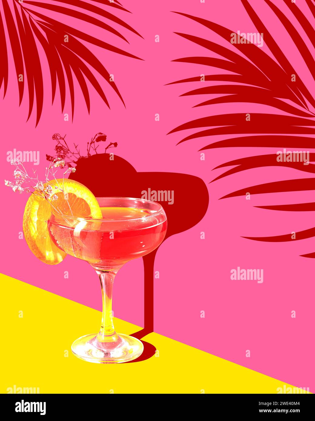 Contemporary art collage. Exotic, cold and refreshing cocktail is ...