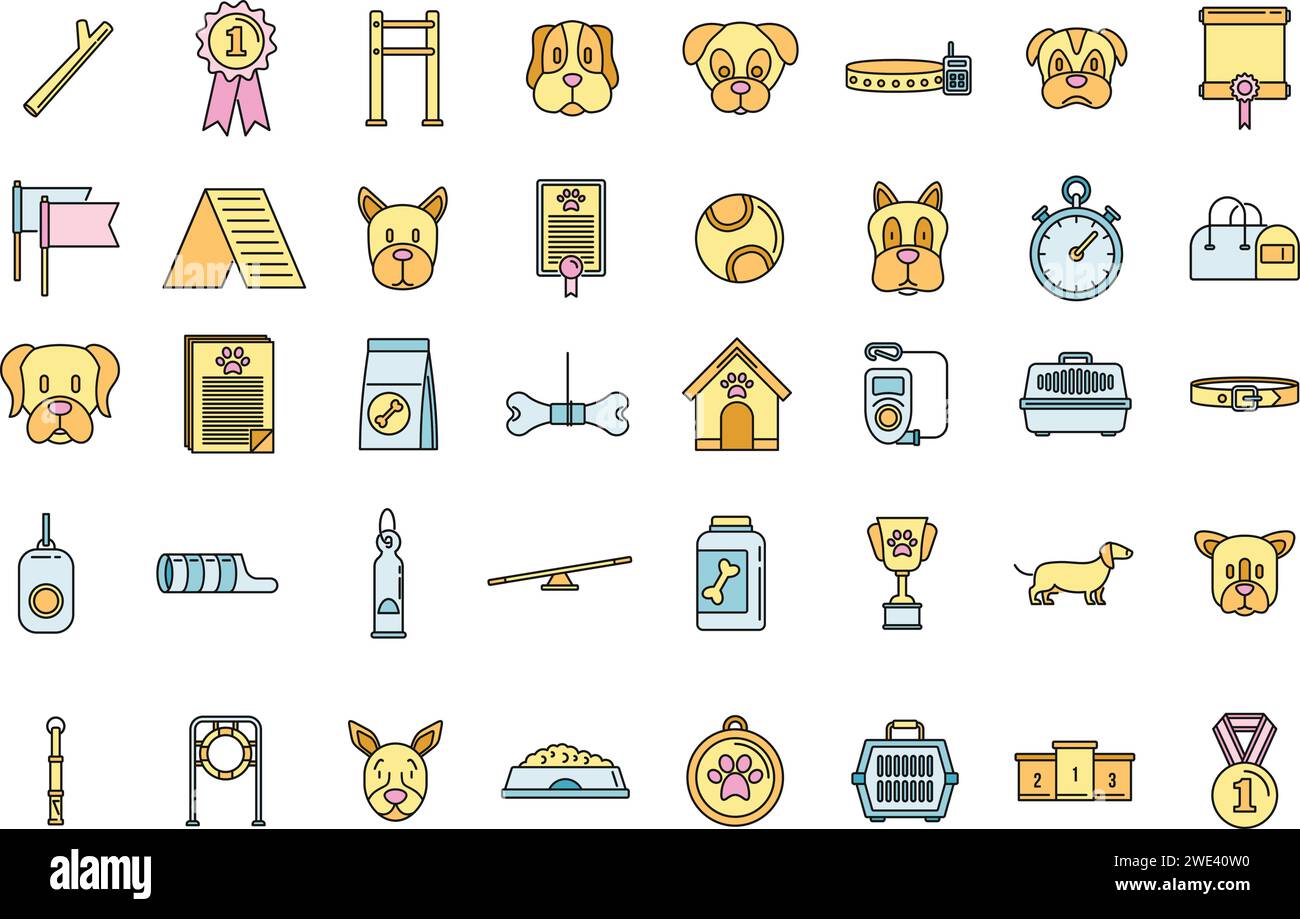 Dog handler trainer icons set. Outline set of dog handler trainer ...
