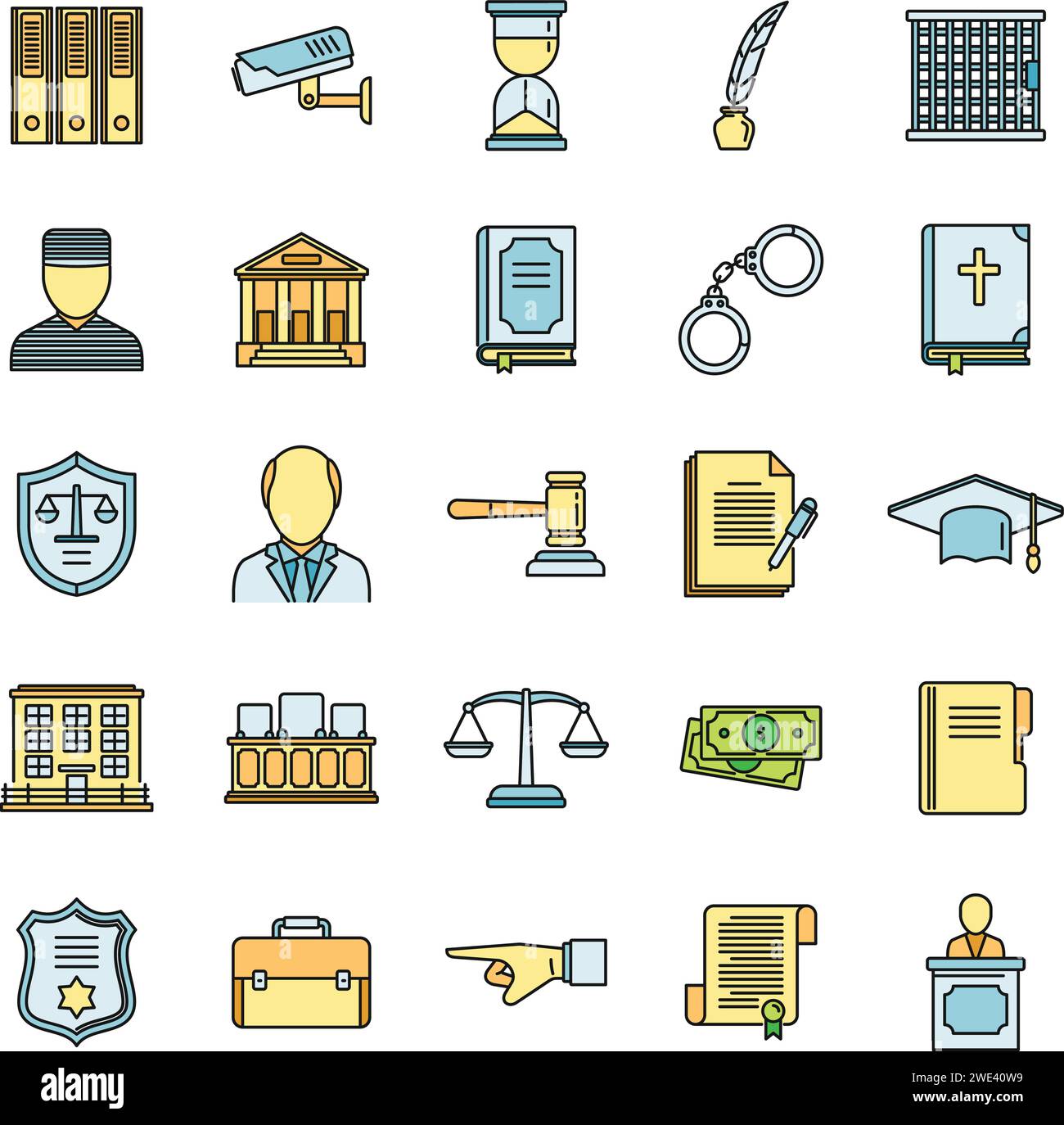 Public prosecutor icons set. Outline set of public prosecutor vector ...