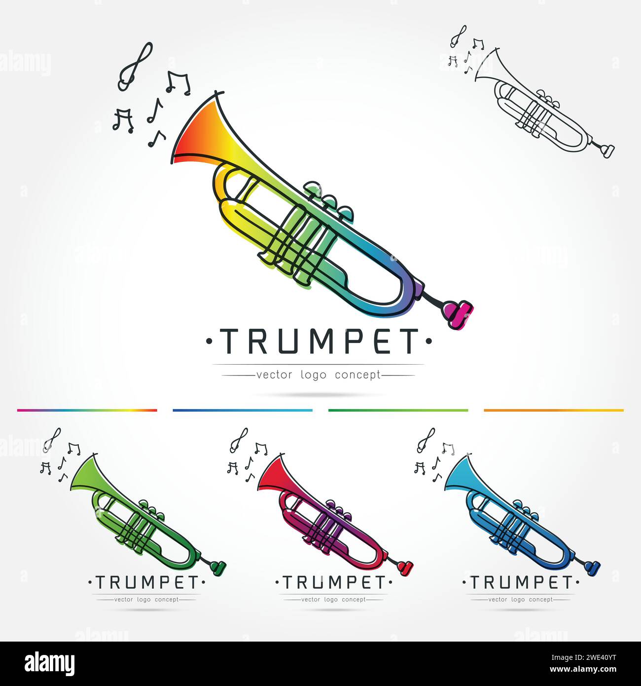 Modern linear thin flat design. The stylized image of trumpet ...