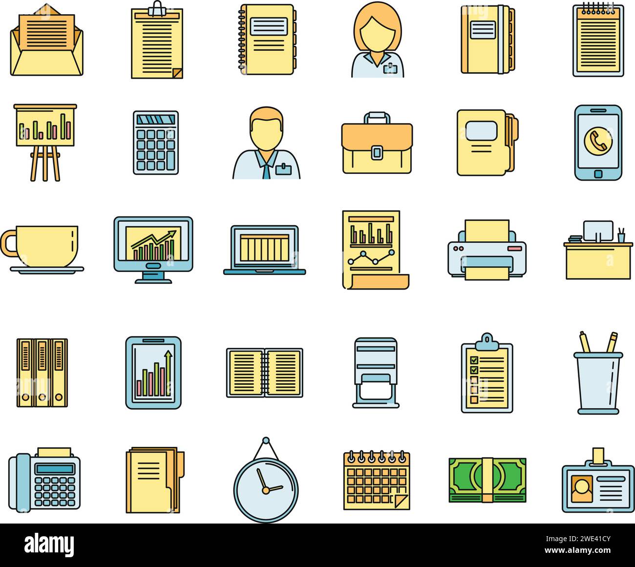Office manager plan icons set. Outline set of office manager plan ...