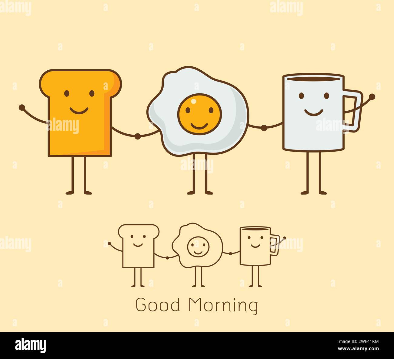 Best friends. Breakfast. Good morning. set of Cute picture cartoon icon ...