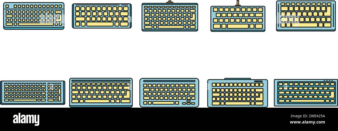 Work keyboard icons set. Outline set of work keyboard vector icons thin ...