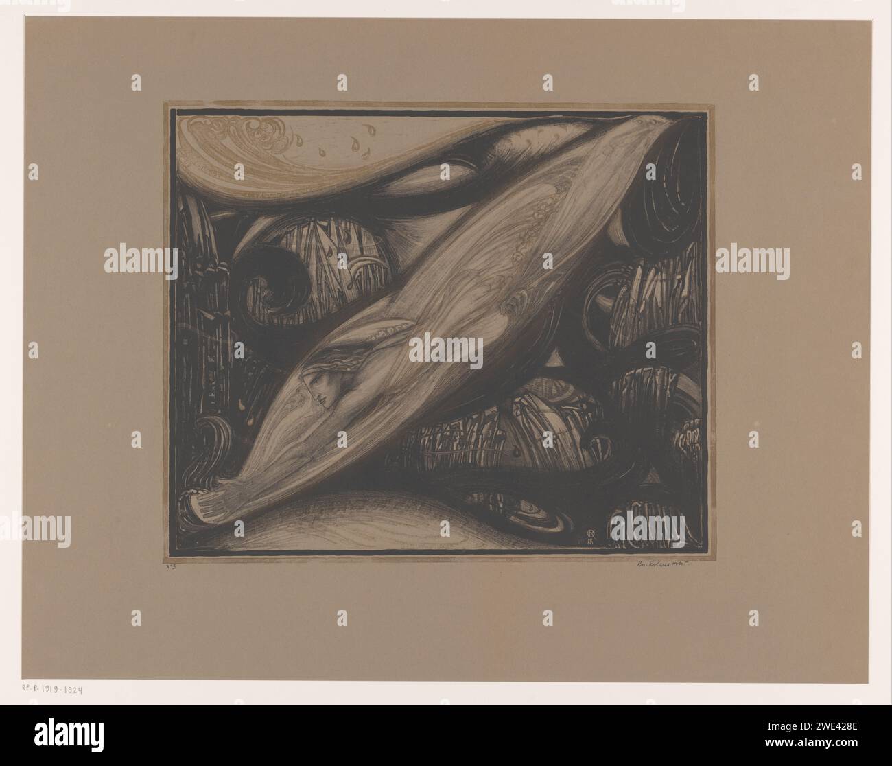 Parelduiker, Richard Nicolaüs Roland Holst, 1918 print A man who dives ...