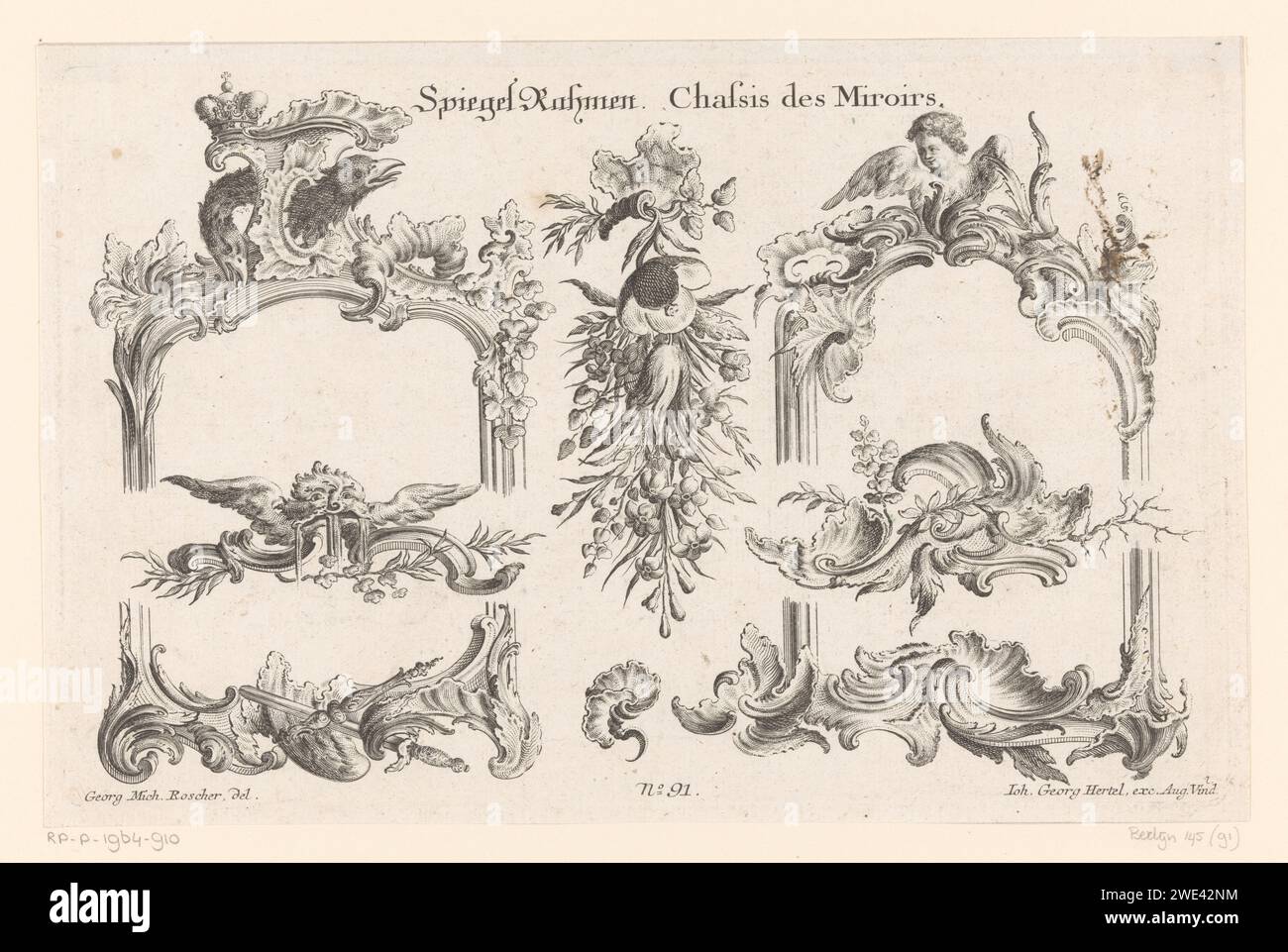 Mirror lists with crown and putto, Emanuel Eichel (Possibly), after ...
