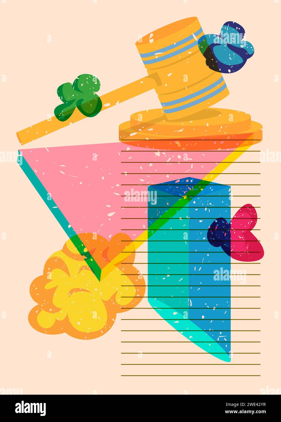 Risograph Gavel with geometric shapes. Objects in trendy riso graph ...