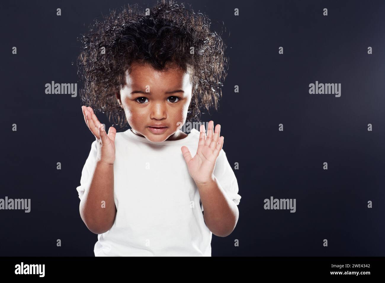 Cute, kid and girl with expression, thinking and contemplation on a ...