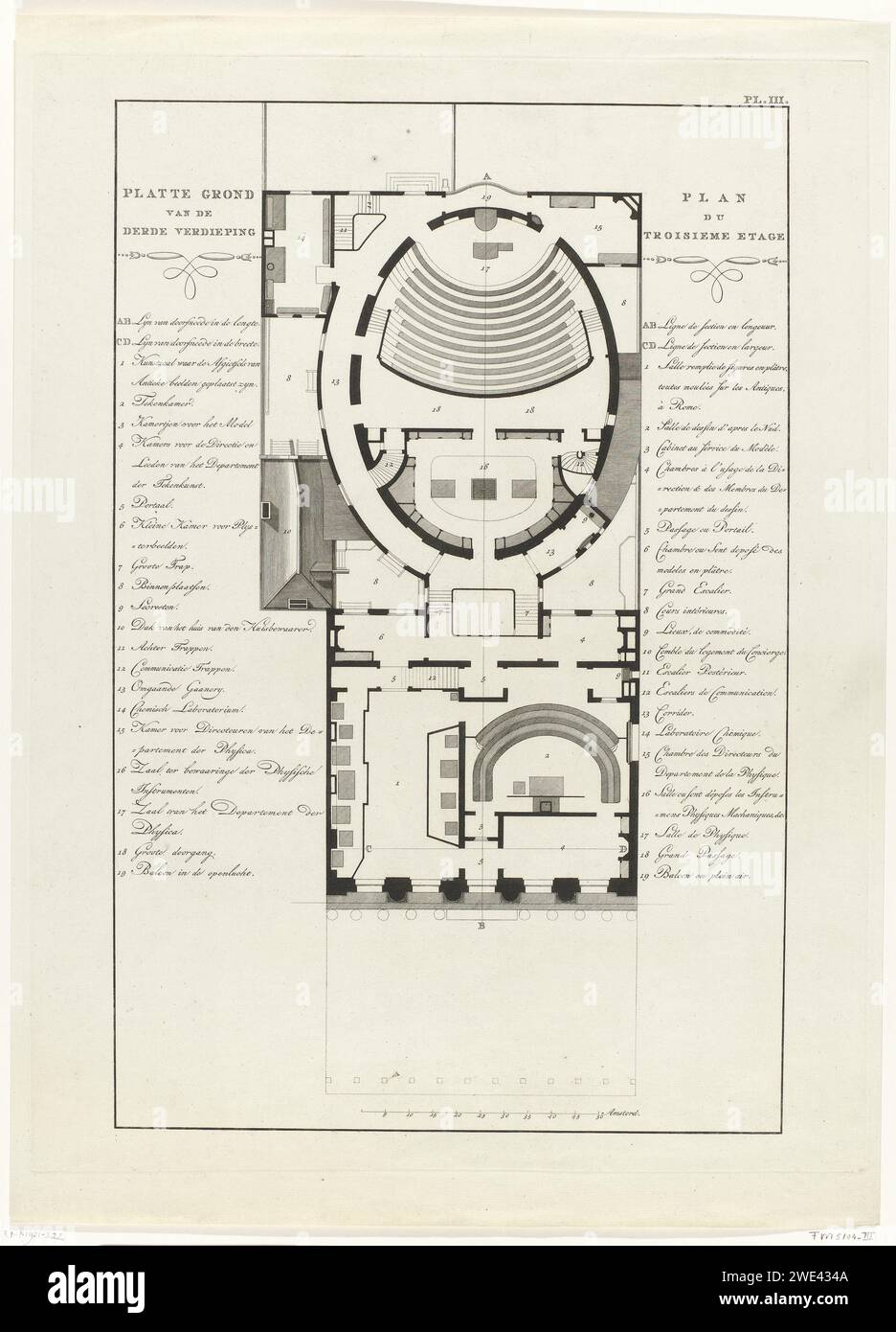 Map of the first floor of Felix Meritis in Amsterdam (pl. III), Noah ...