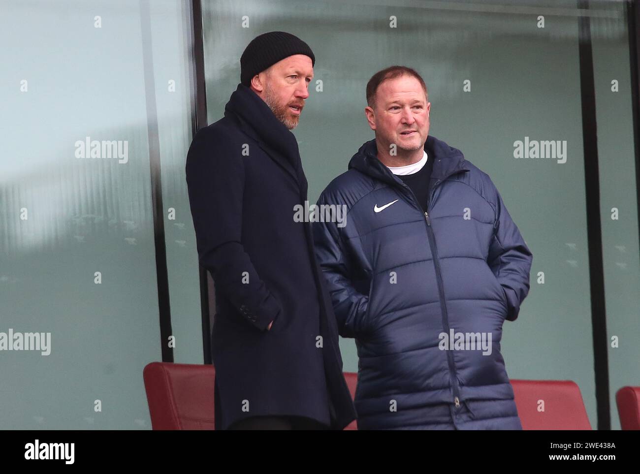 Graham Potter, English football manager watches on from the stands with ...