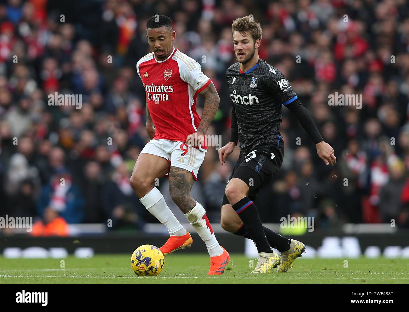 Gabriel Jesus of Arsenal battles Joachim Andersen of Crystal Palace. - Arsenal v Crystal Palace ...