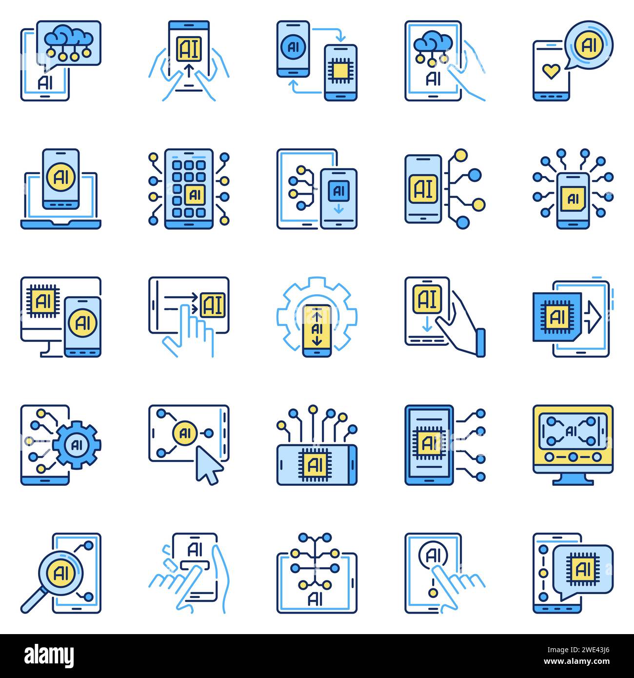 AI Smartphone colored icons set. Smart Phone with Artificial ...