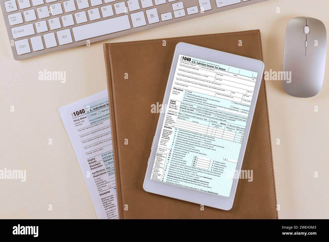 When tax season arrives, accounting office prepares digital tablet with ...