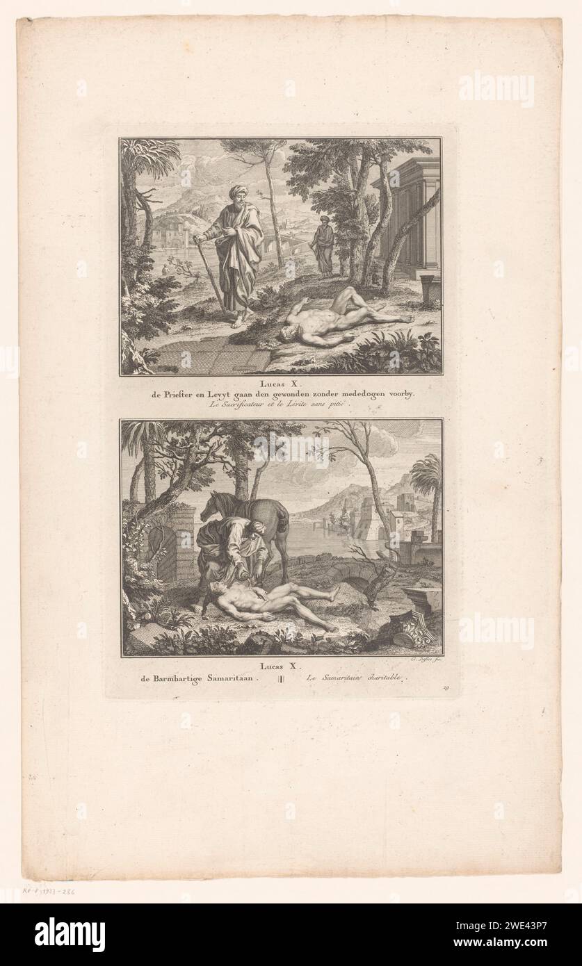 Two scenes from the gospel of Lucas: the priest and Leviet ignore the ...