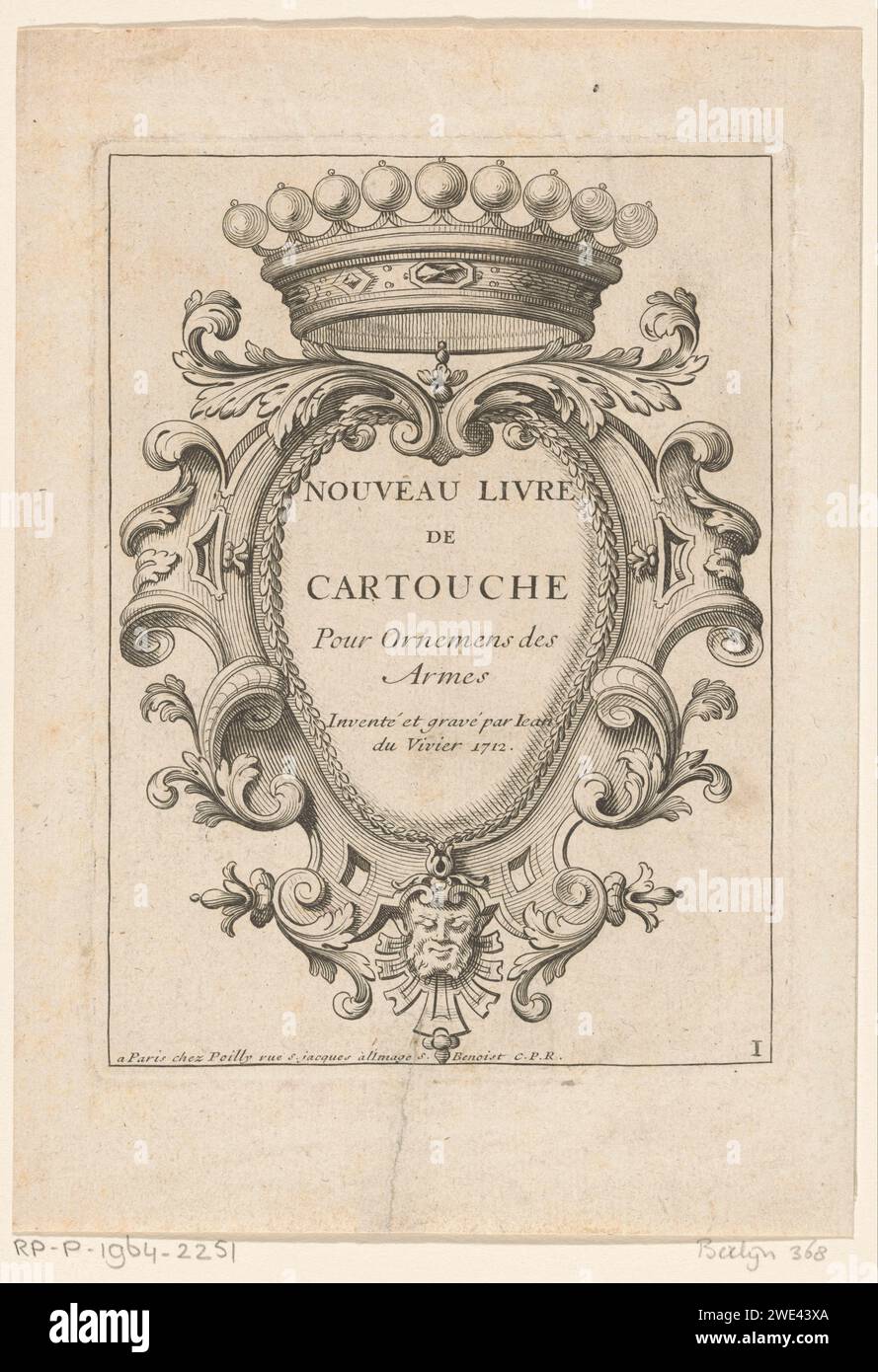 Crowned Cartouche, Jean Duvivier, 1712 print A crowned cartouche with ...
