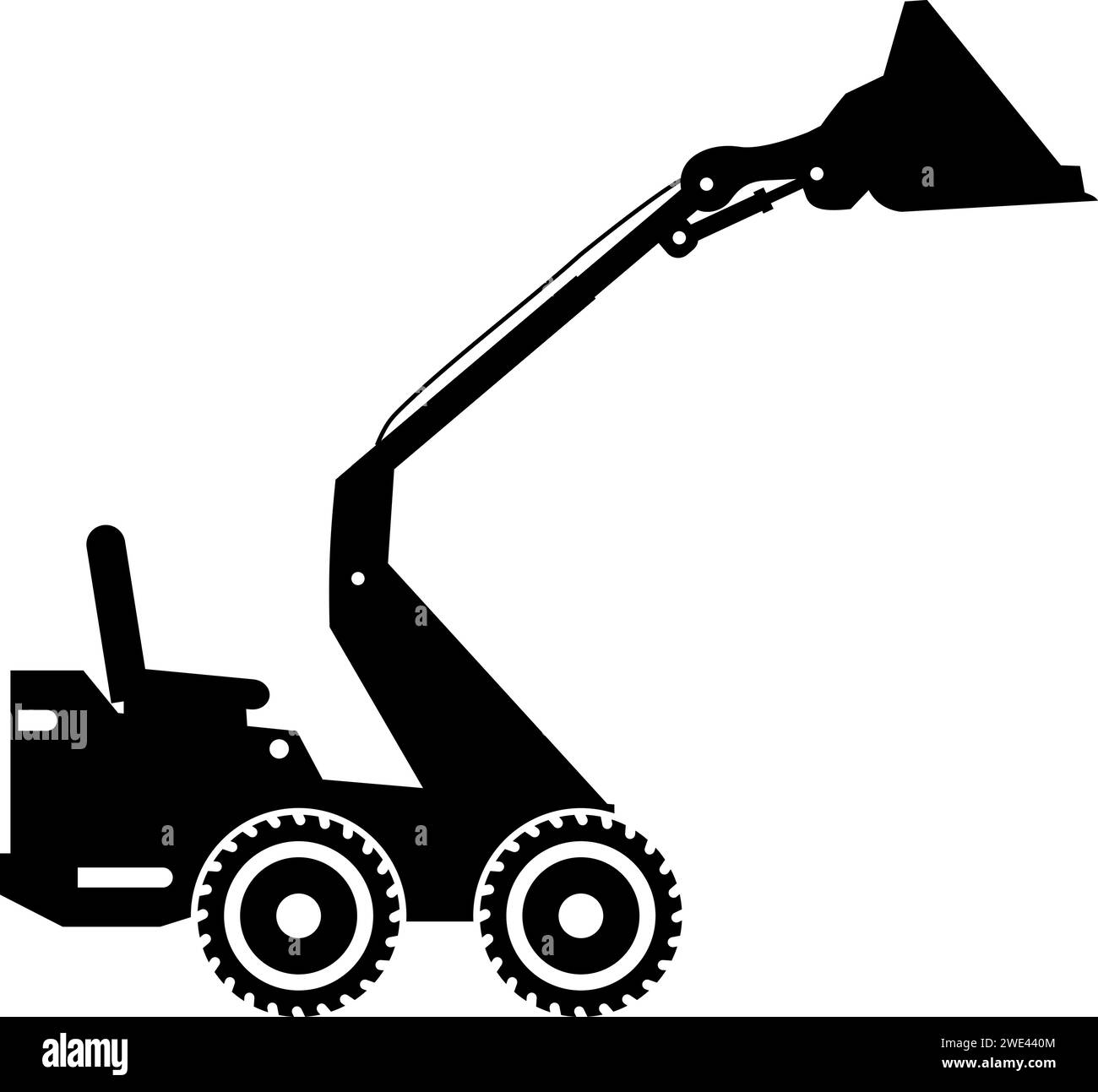 Silhouette of Compact Skid Steer Loader with Bucket and Wheels Icon in ...