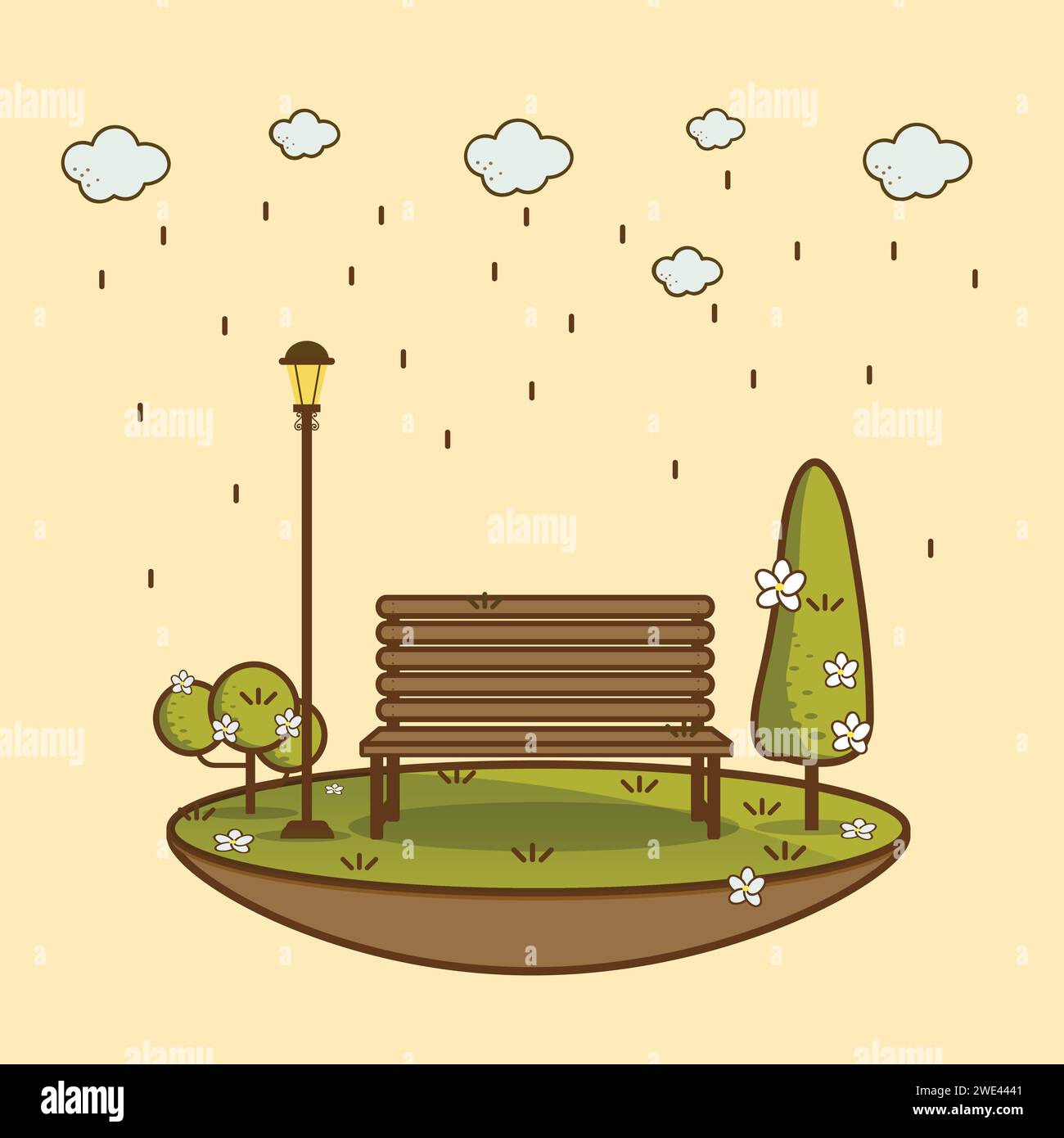 Rain park. Natural landscape in the flat style. a beautiful park ...