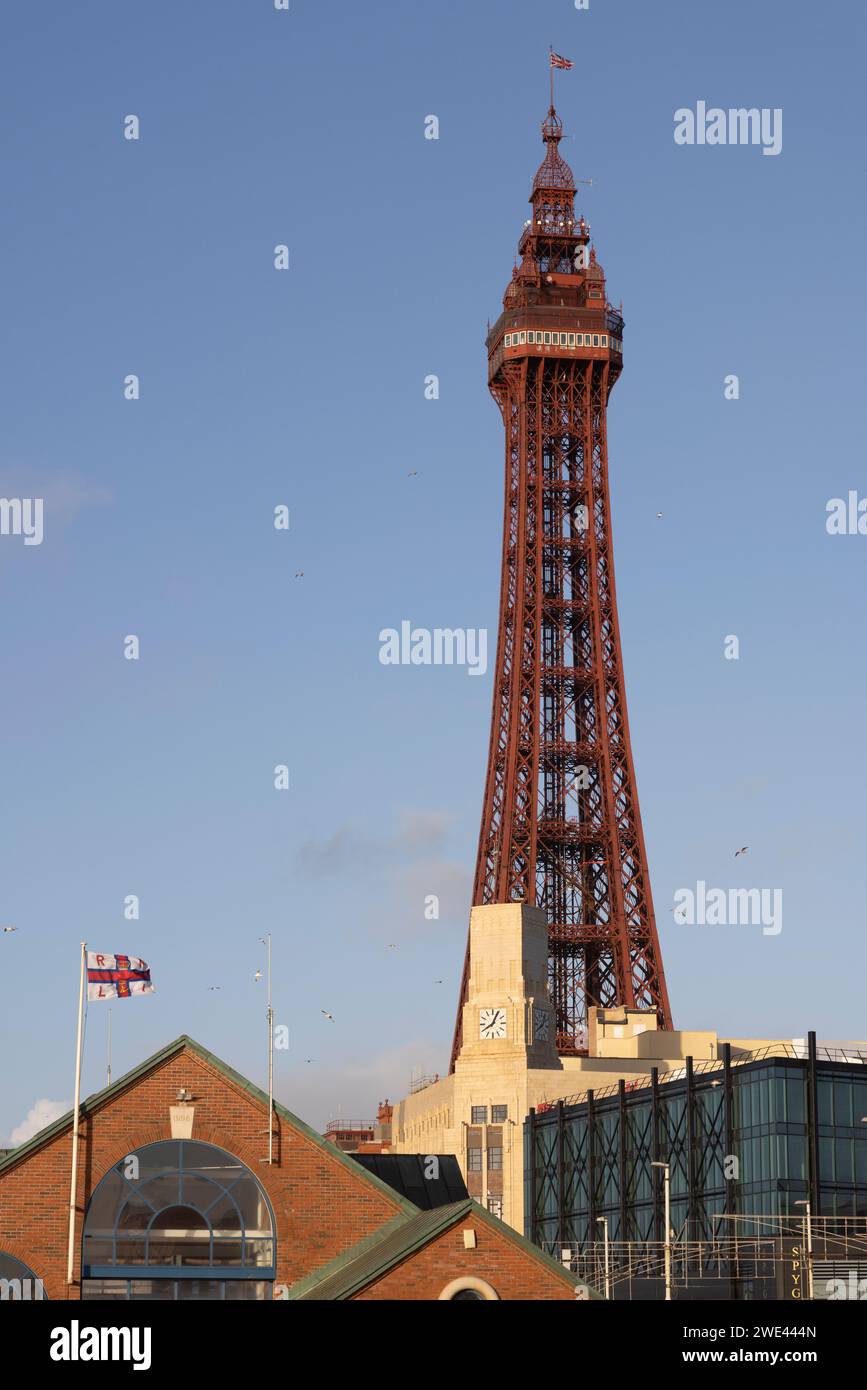 Blackpool Tower, a famous tourist attraction in the town of Blackpool ...