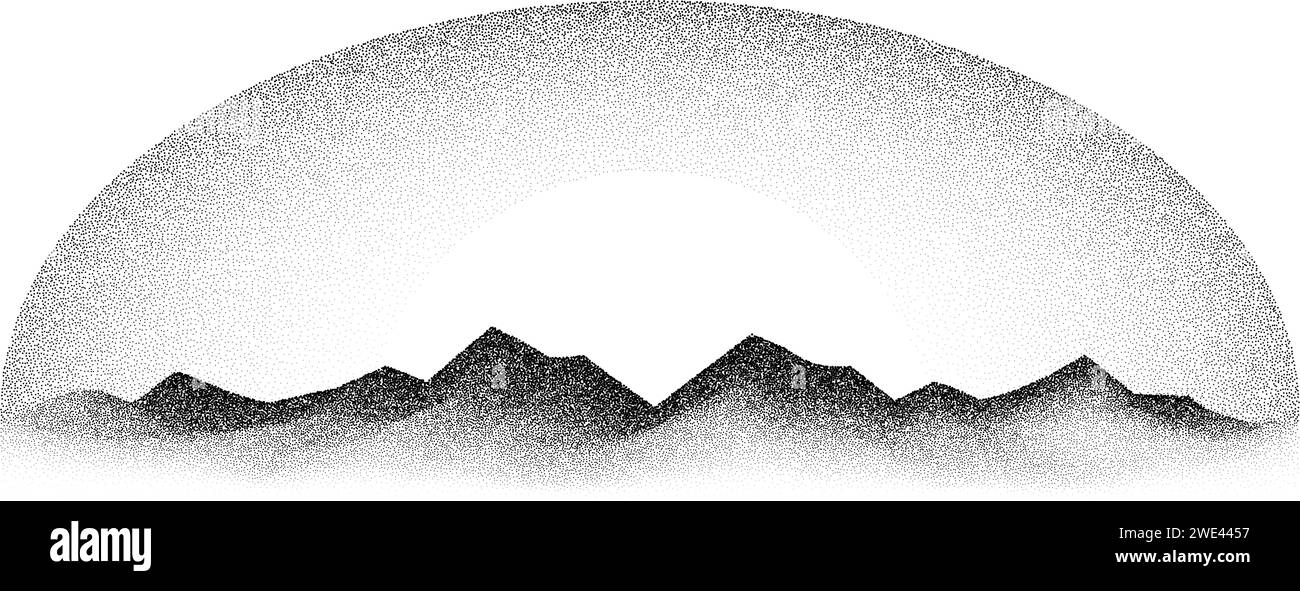 Grain stippled mountain range. Dotted landscape terrain silhouette ...