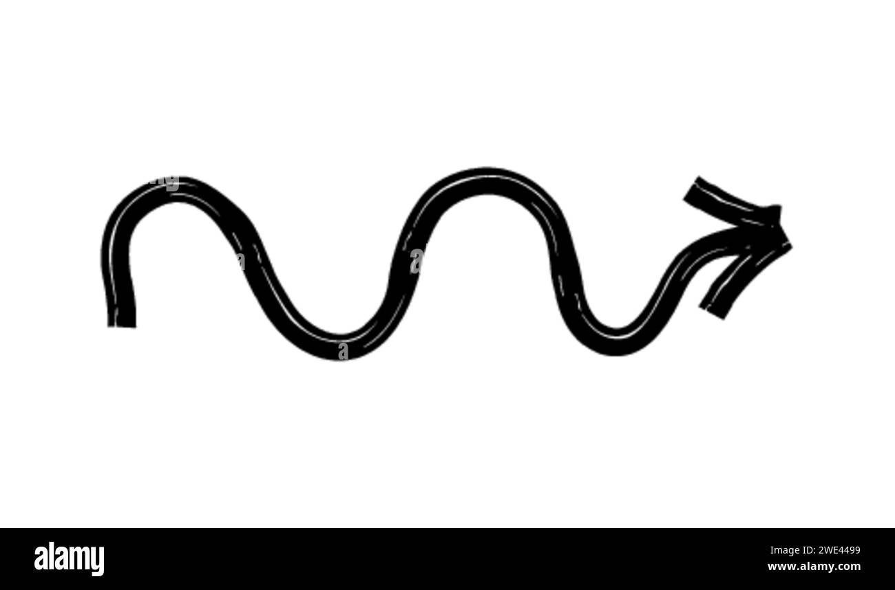 Hand drawn crayon chalk charcoal line arrow. curvy and wavy arrow ...
