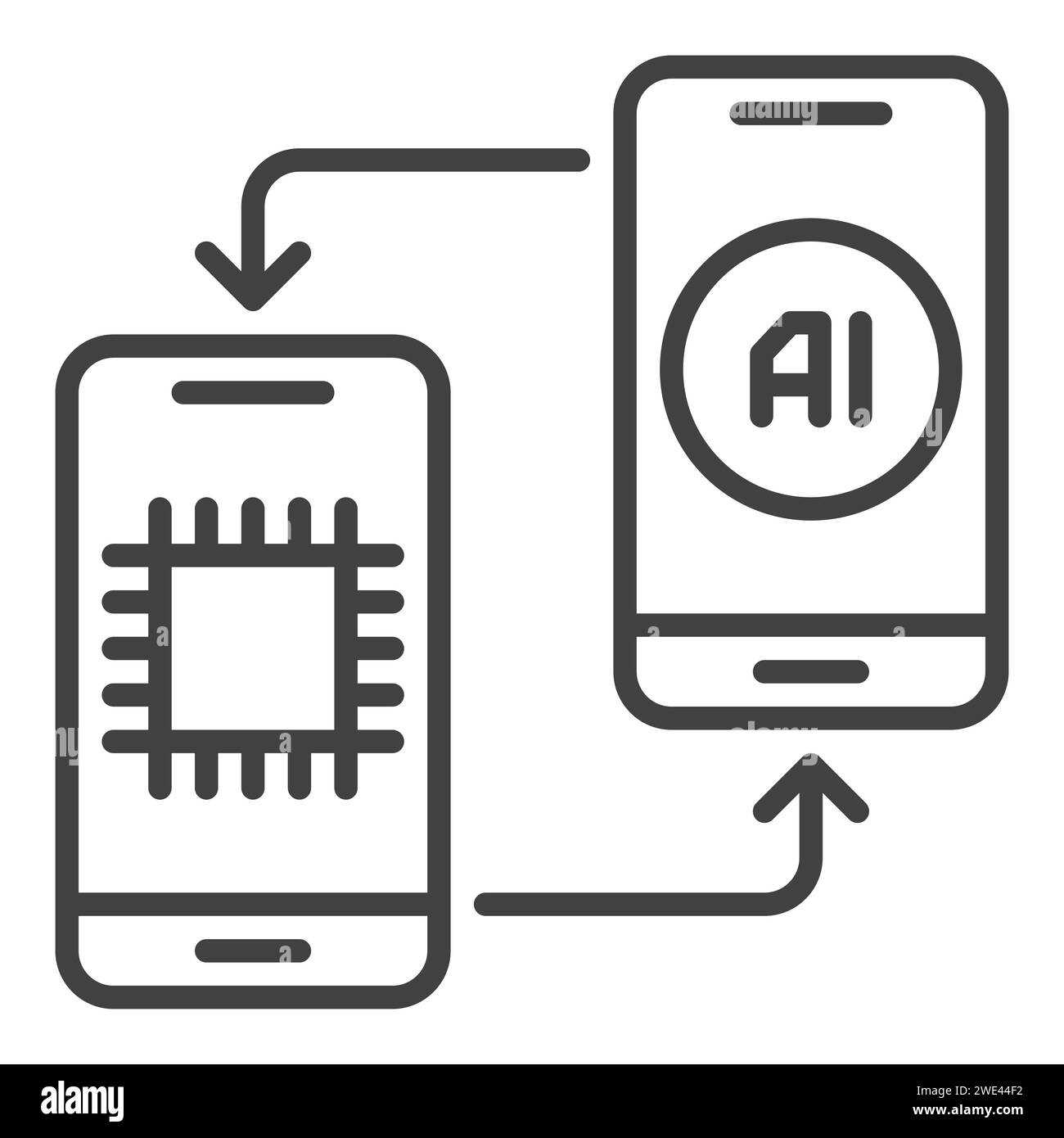 Two AI Smartphones vector Artificial Intelligence in Phones concept linear icon or symbol Stock ...