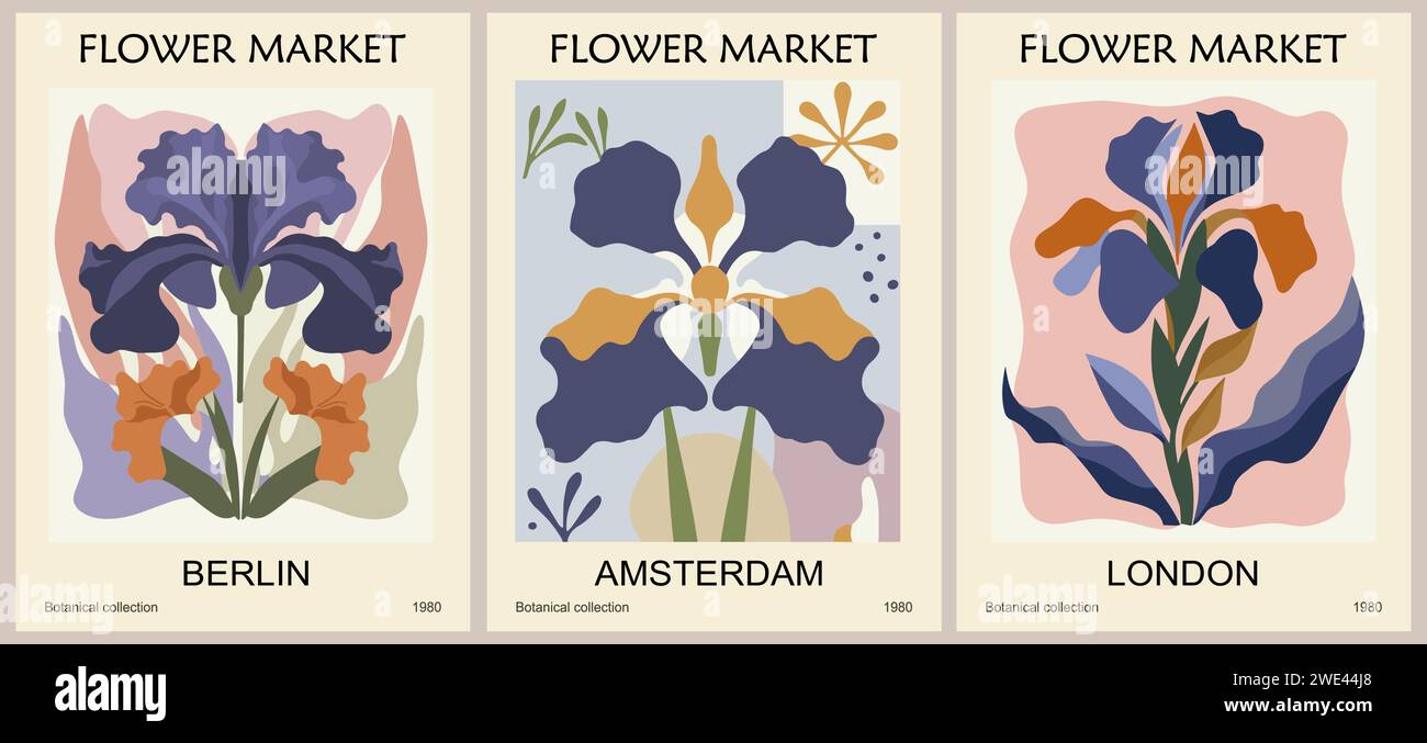 Set of abstract Iris Flower Market vector posters Stock Vector Image ...