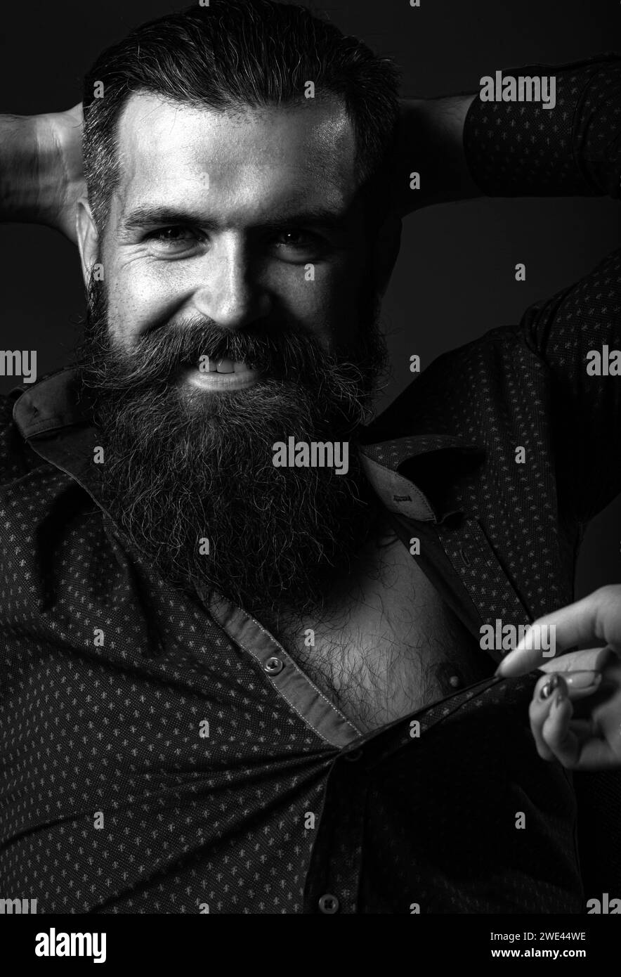 Beard macho man. Handsome male bearded. Perfume concept Stock Photo - Alamy