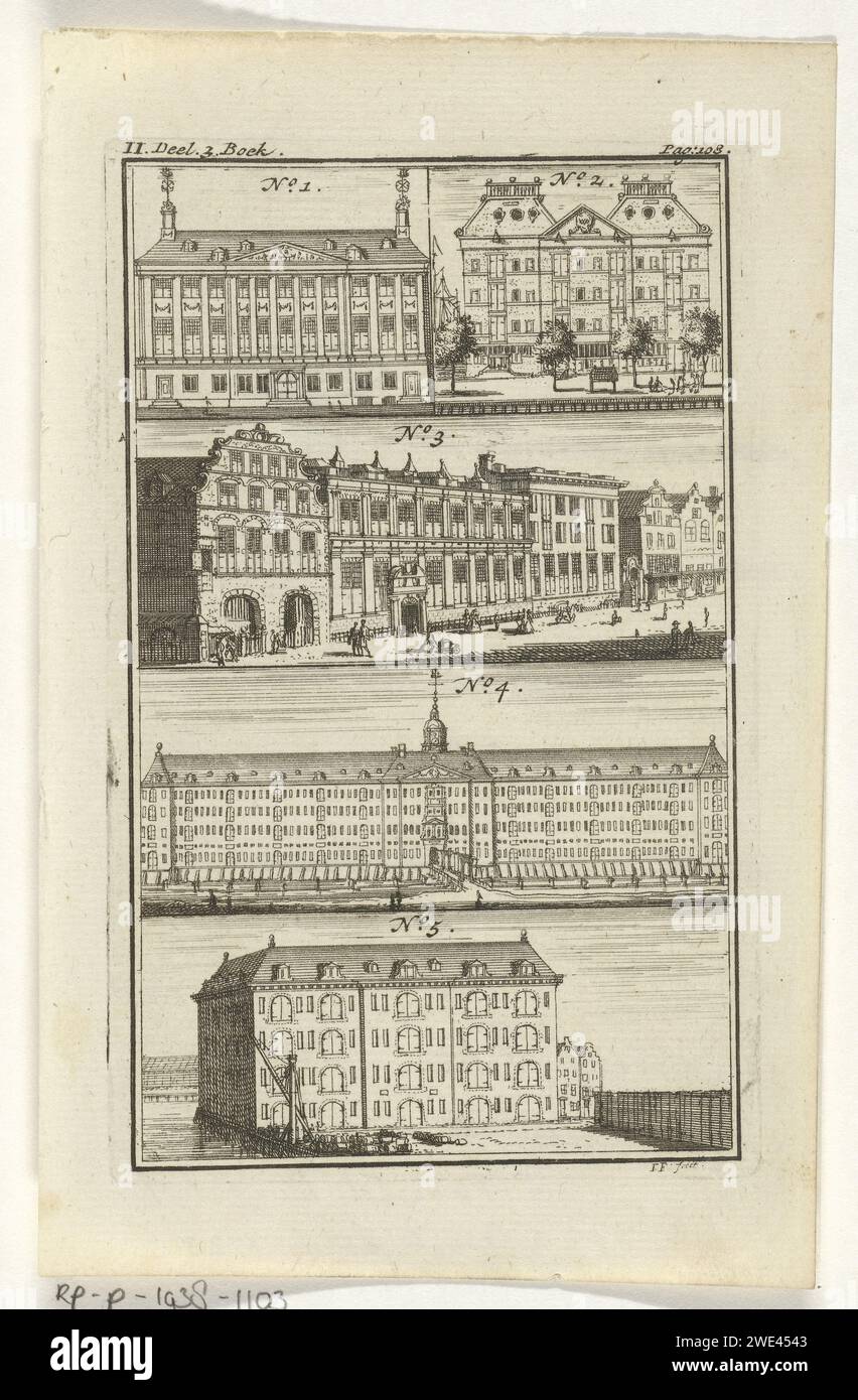 Five different buildings in Amsterdam, Jacob Folkema, 1723 print Five ...