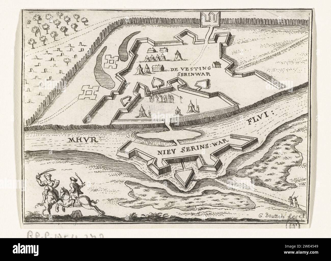 Map of Zrin and Novi Zrin, Gaspar Bouttats, 1686 print The map of the ...