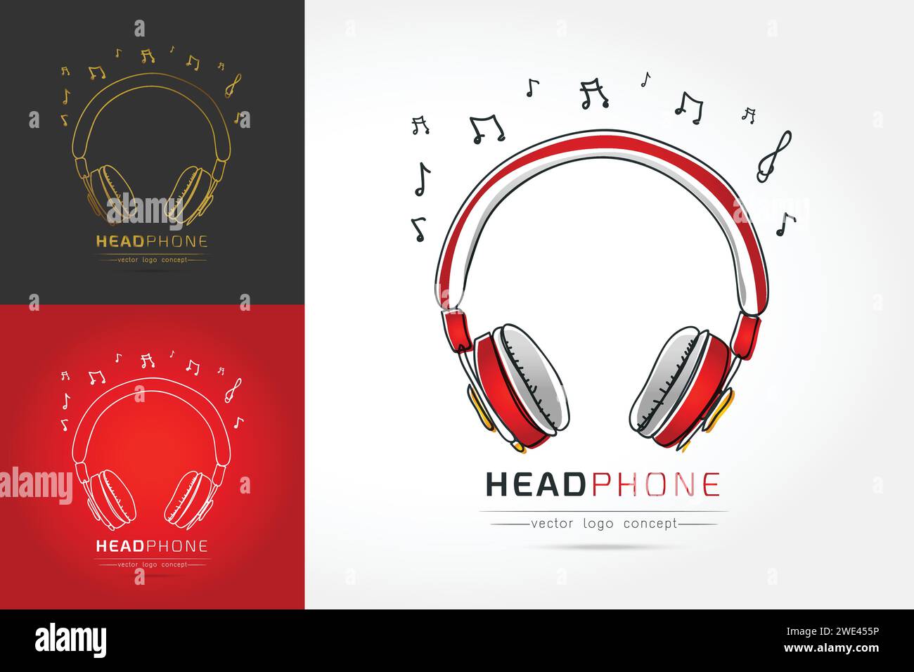 Modern linear thin flat design. The stylized image of Headphone. music ...