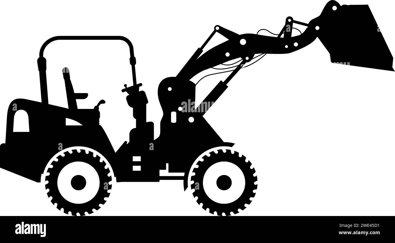 Silhouette of Compact Skid Steer Loader with Bucket and Wheels Icon in ...