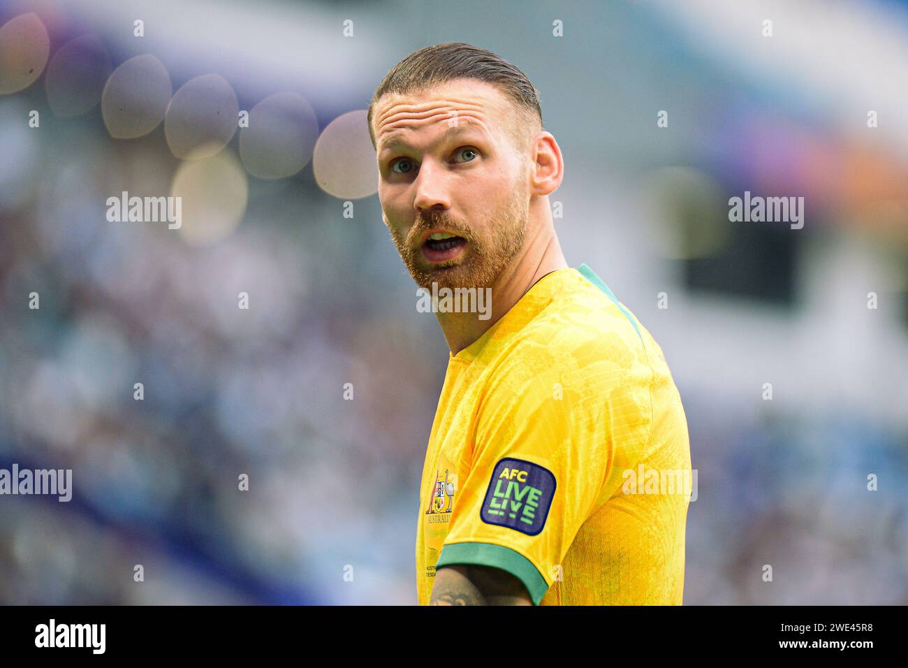 Doha, Qatar. 23 January, 2024. AUSTRALIA VS UZBEKISTAN：Group B - AFC Asian Cup Qatar at Al ...