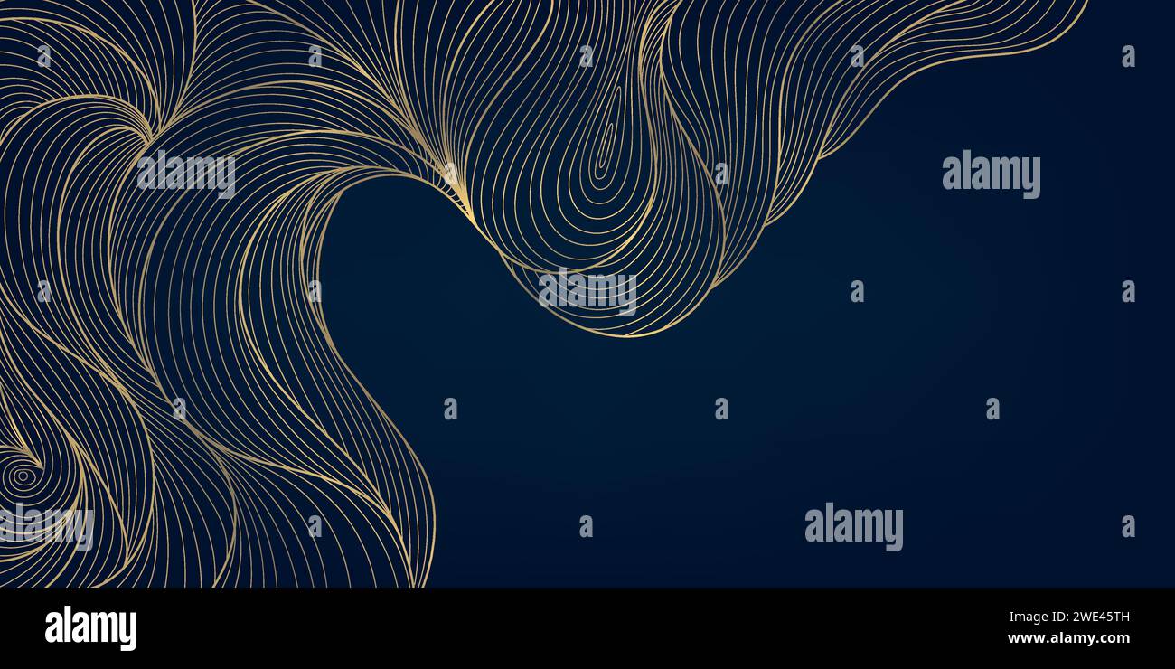 Vector gold line abstract wavy background, luxury curve texture ...