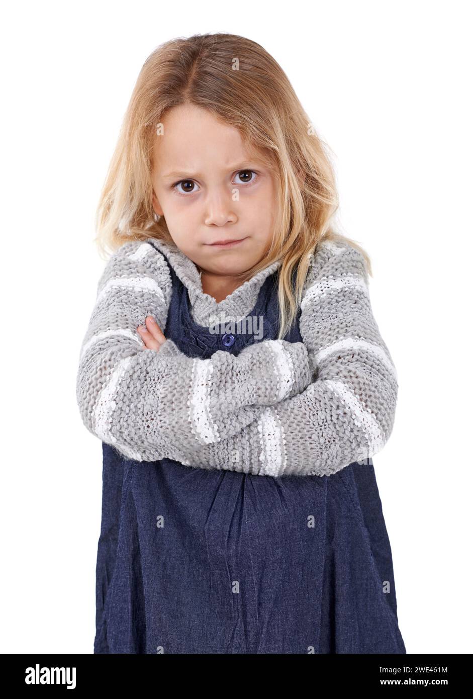 Girl, child and angry in portrait with arms crossed, frustrated and ...