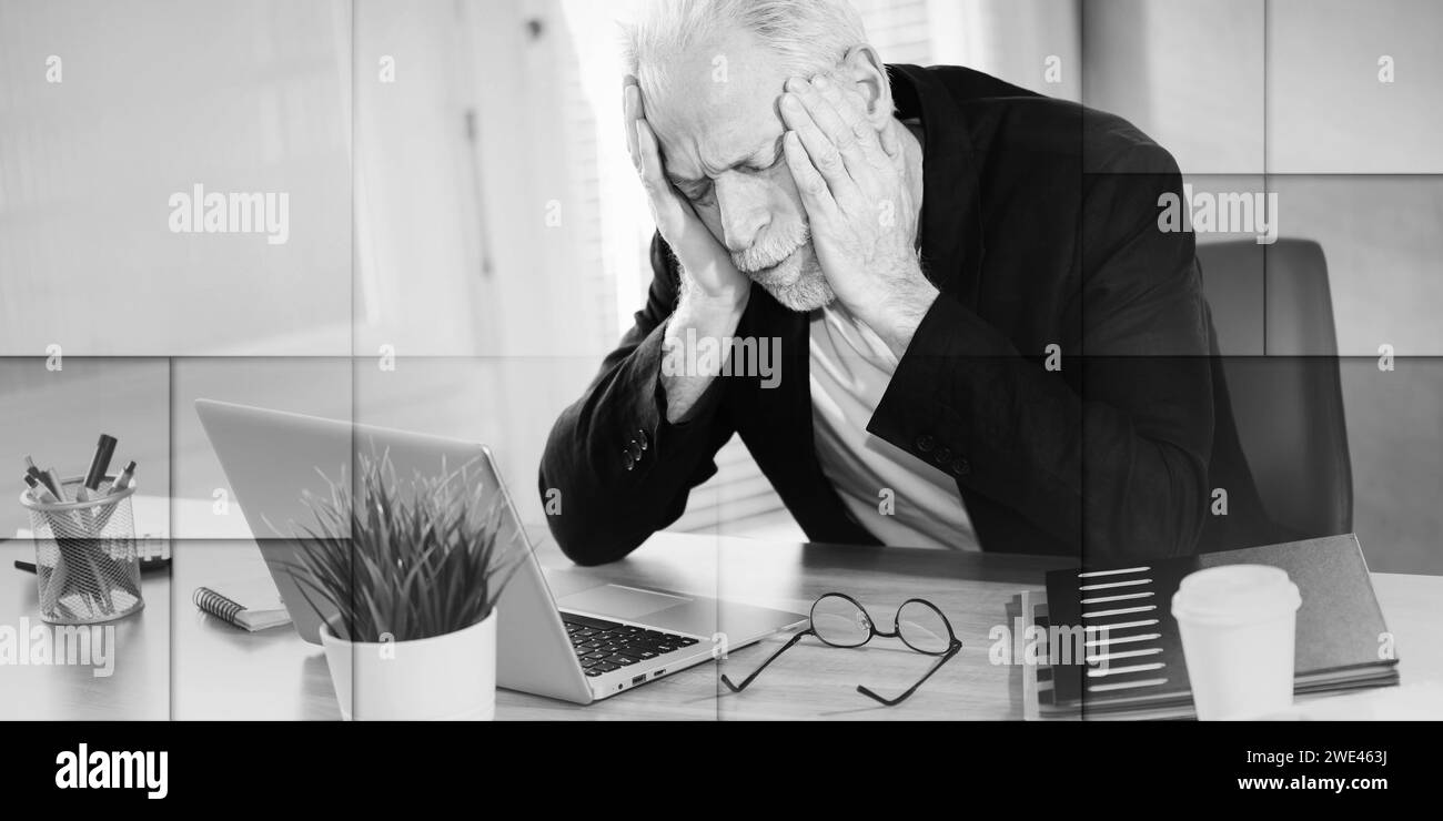 Tired exhausted overworked man Black and White Stock Photos & Images ...