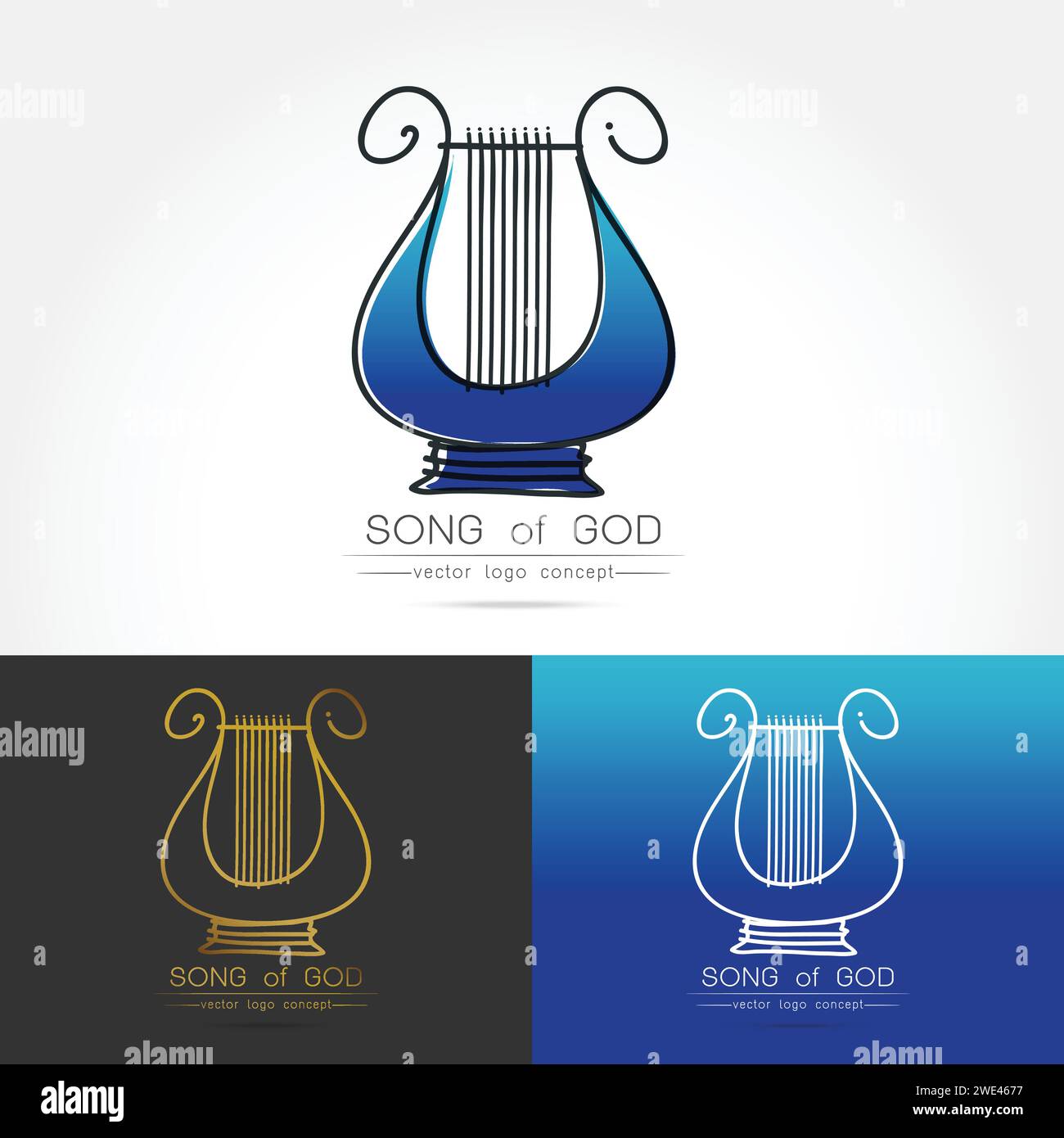 Modern linear thin flat design. The stylized image of lyre logo ...