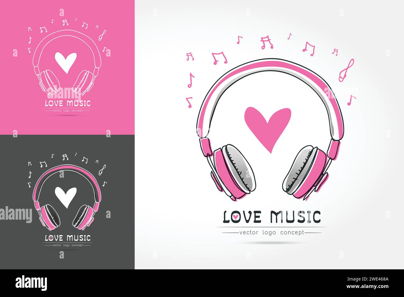 Modern linear thin flat design. The stylized image of Headphone with ...