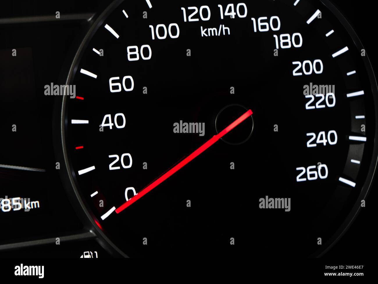 Close up shot of speedometer in car. Car dashboard. Dashboard details ...