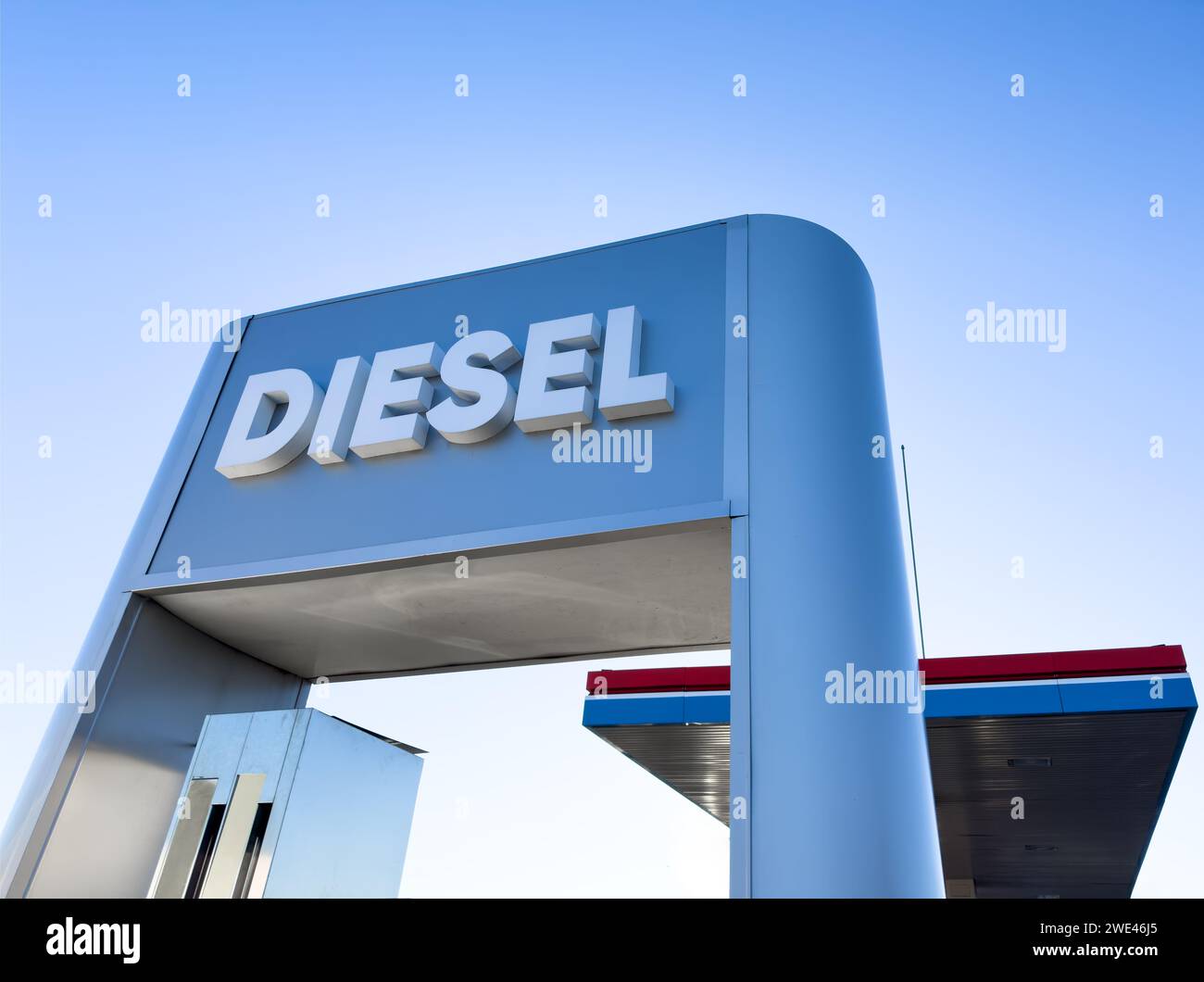 Diesel fuel station with clouds and blue sky Stock Photo - Alamy