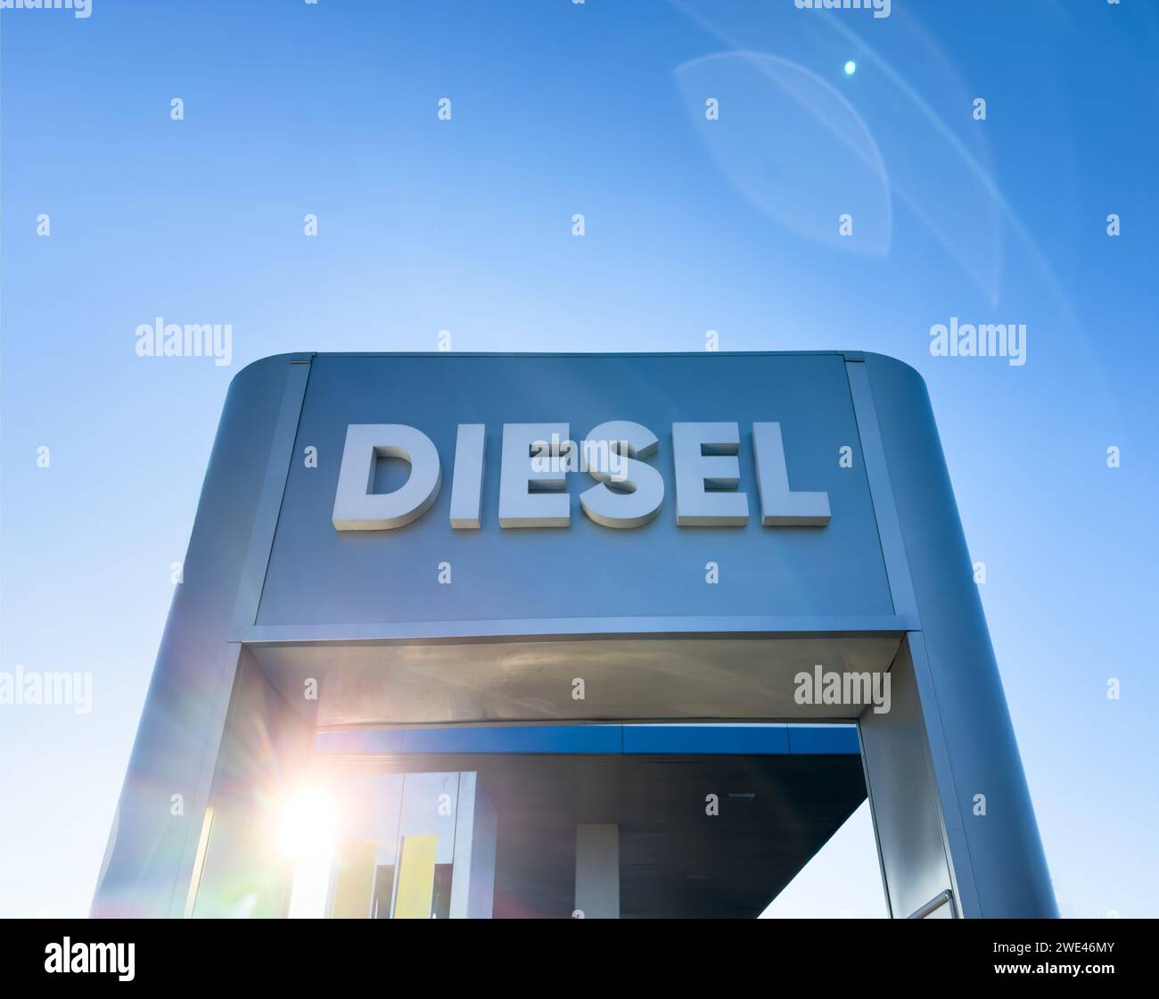 Diesel fuel station with clouds and blue sky Stock Photo - Alamy