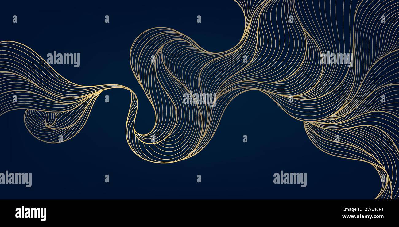 Vector gold line abstract wavy background, luxury curve texture ...