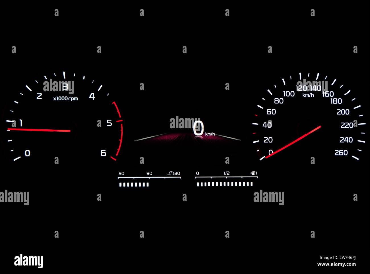 Close up shot of speedometer in car. Car dashboard. Dashboard details ...