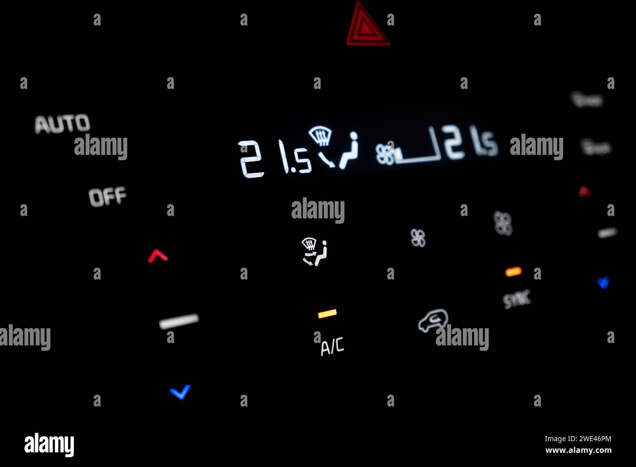 Air conditioning touch buttons inside a modern car. Climate control AC ...