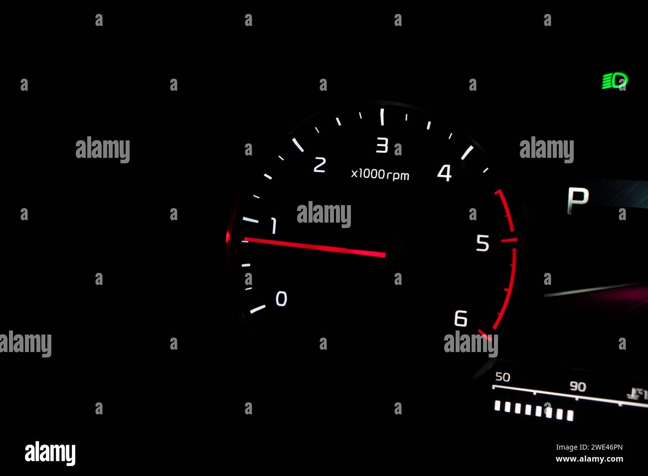 Close up shot of tachometer in car. Car dashboard. Dashboard details ...