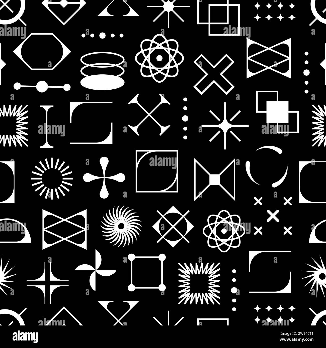 Brutalism futuristic shapes and figures seamless pattern. Vector tile background with abstract ...