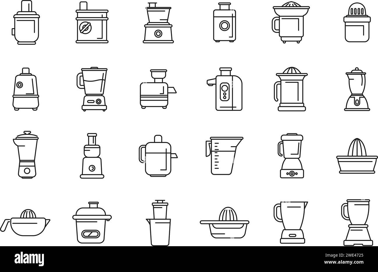 Juicer icons set outline vector. Food kitchen. Home fruit breakfast ...