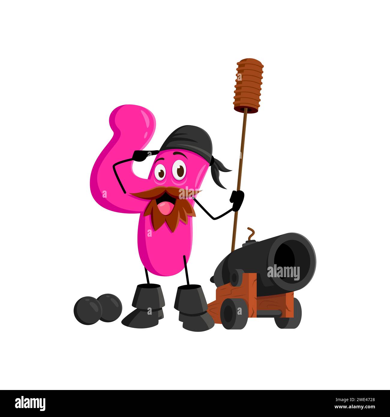 Cartoon math number four pirate captain corsair sailor character boldly ...